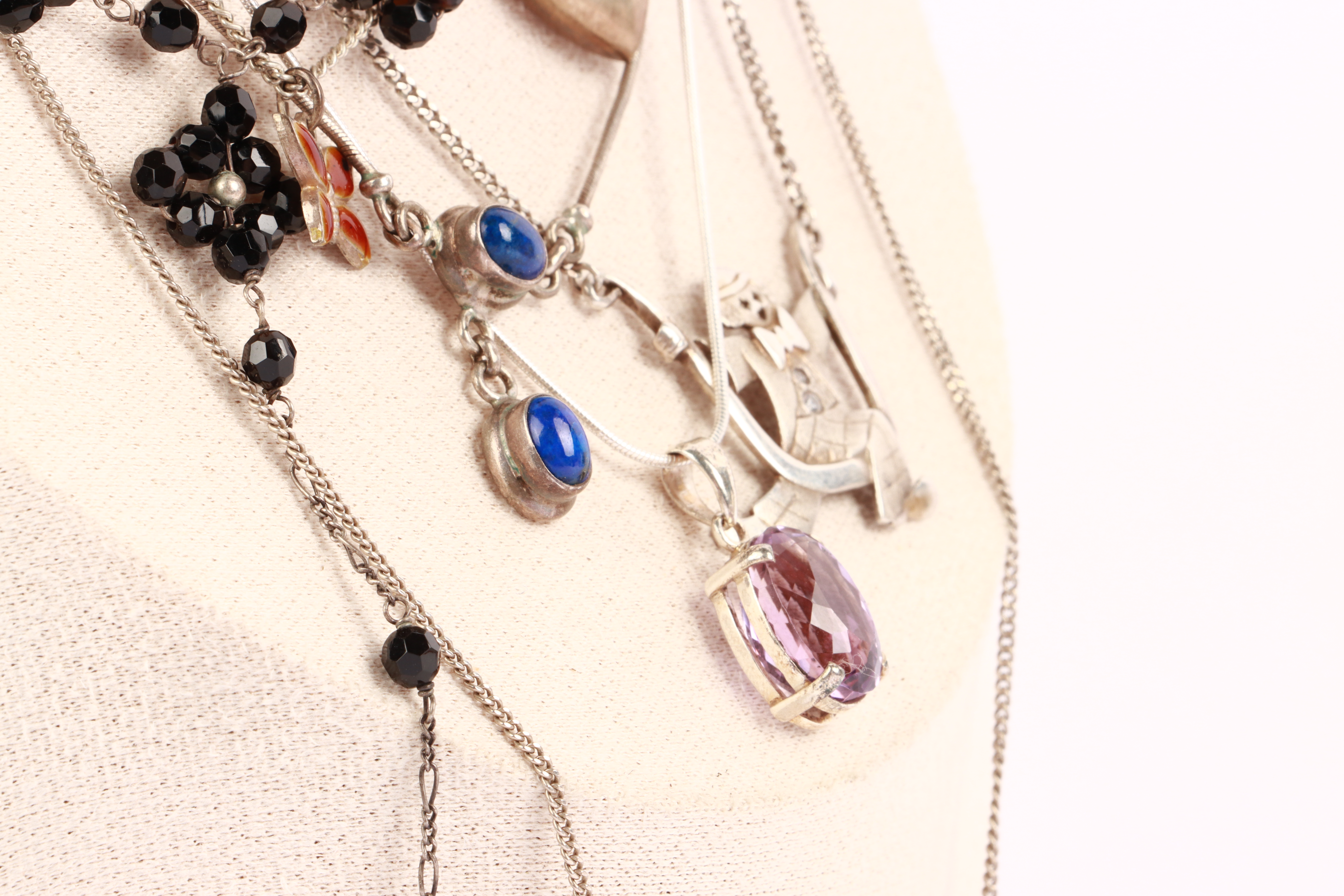 Mixed grade silver vintage necklaces,clown,heart,butterfly,zircon ...